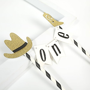 Western Cowboy Theme Birthday Cake Topper - Cowboy Party Supplies For Kids - Glitter Cowboy Hat 1st Birthday Cake Topper - Cowboy Baby Shower Cake Decor - Cowgirl Theme Cake Decorations - Wild West