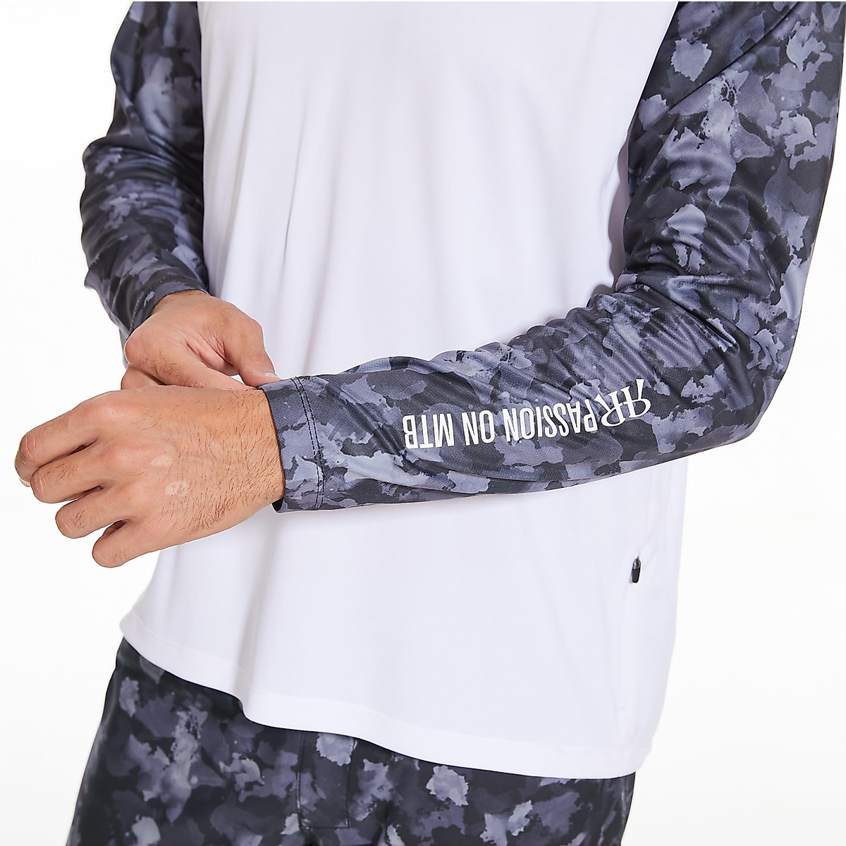 REYSHIONWA Men's Mountain Bike Jersey Long Sleeve MTB Lightweigh Quick Dry Moisture-Wicking Motocross Jersey White Camo