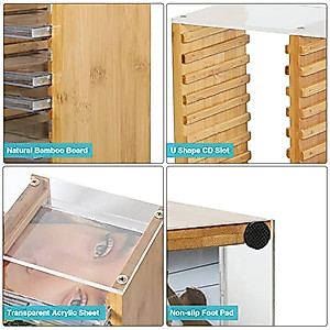 LUMAMU CD Storage Rack - Holds 20 Standard CD Jewel Cases, Stackable CD Holder Shelf - Made of Premium Natural Bamboo and Transparent Acrylic Sheet, Assemble Required