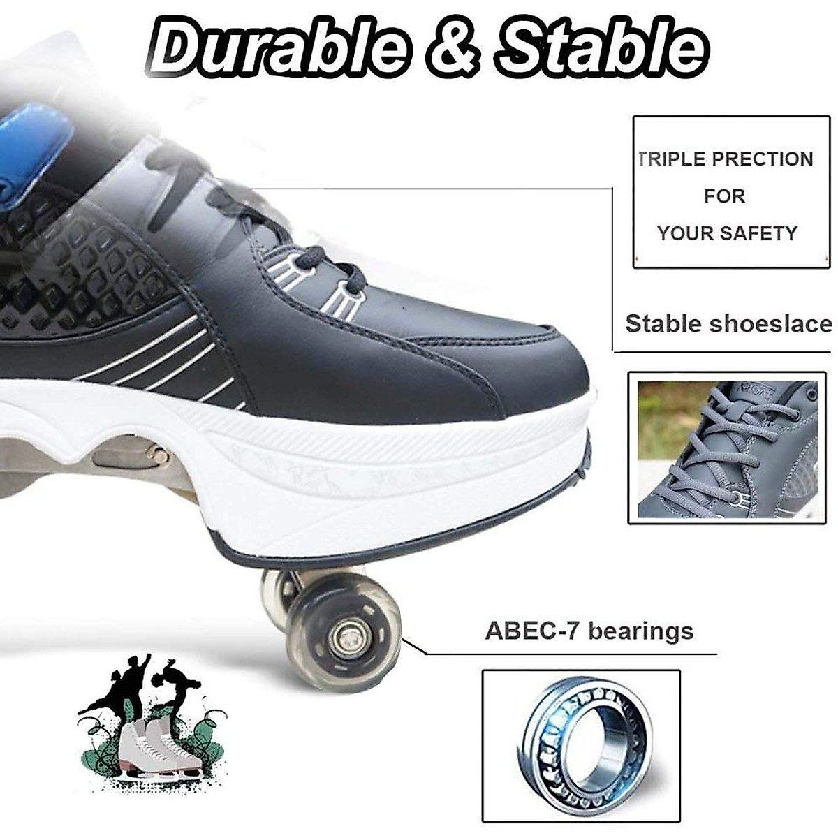 Roller Skates for Women， Men's Outdoor Skates,Skates for Girls/Boys,Adult Two -in-One Deformed Double-Row Four-Wheel Automatic Walking Shoes//Kick Roller Skates Shoes,K-10