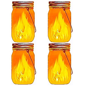Solar Mason Jar Flame Lantern Lights ,4 Pack LED Flickering Flame Effect Light,Solar Lanterns for Outdoor Patio Party Garden Wedding Christmas Decor Lights(Mason Jars/Handles Included)