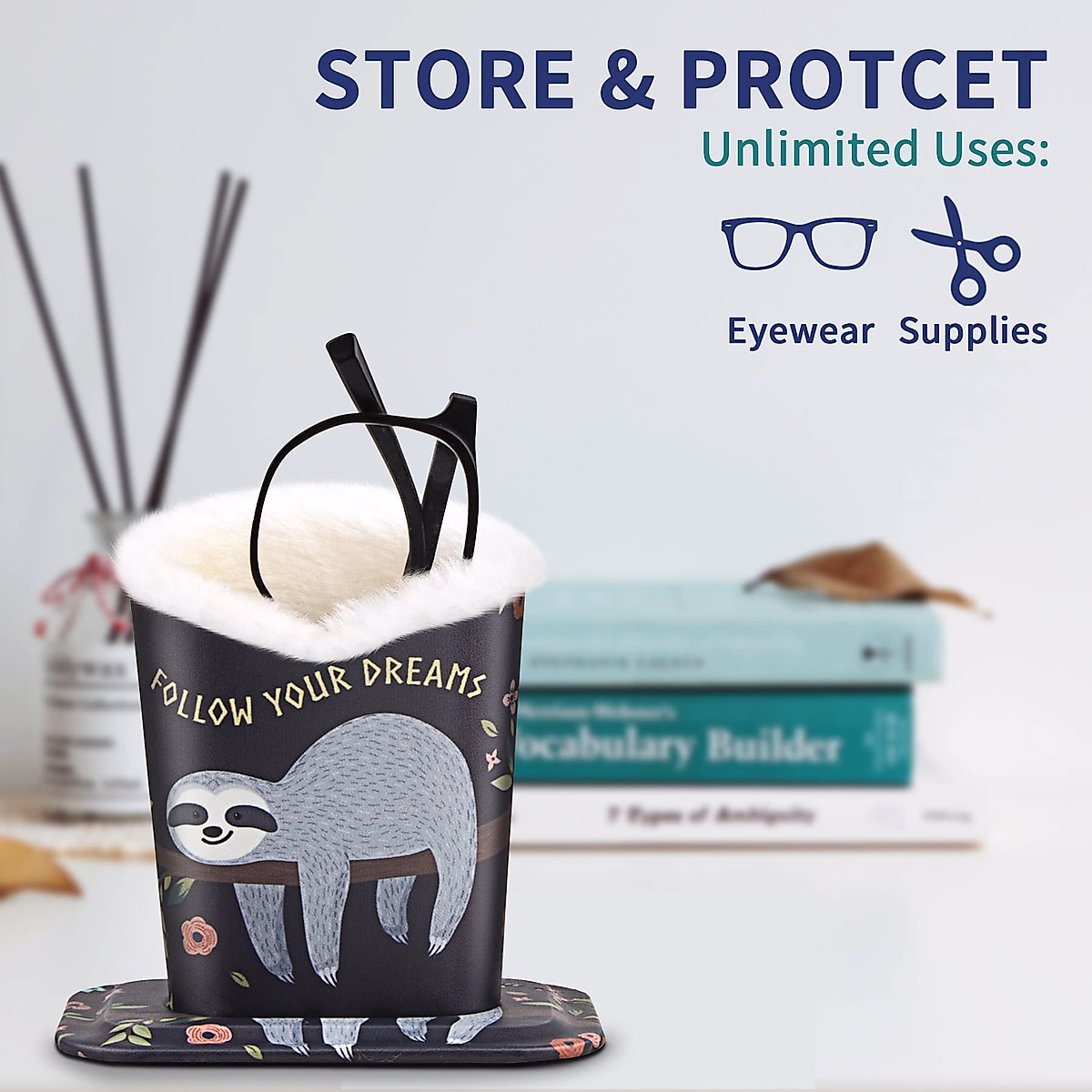 Plush Fluffy Lined Anti-scratch Eyeglasses Holder Protective Glasses Stand Case