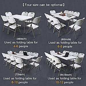 DlandHome Folding Table 6ft, Heavy Duty Plastic Foldable Table with Handle,Plastic Dining Table Indoor Outdoor for Camping, Picnic and Party,Fold-in-Half,White