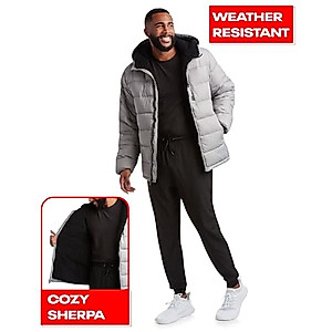 Reebok Mens Winter Jacket - Heavyweight Quilted Puffer Parka Coat - Insulated Sherpa Lined Outerwear Jacket for Men, M-XXL, Size Medium, Steel Grey/Black