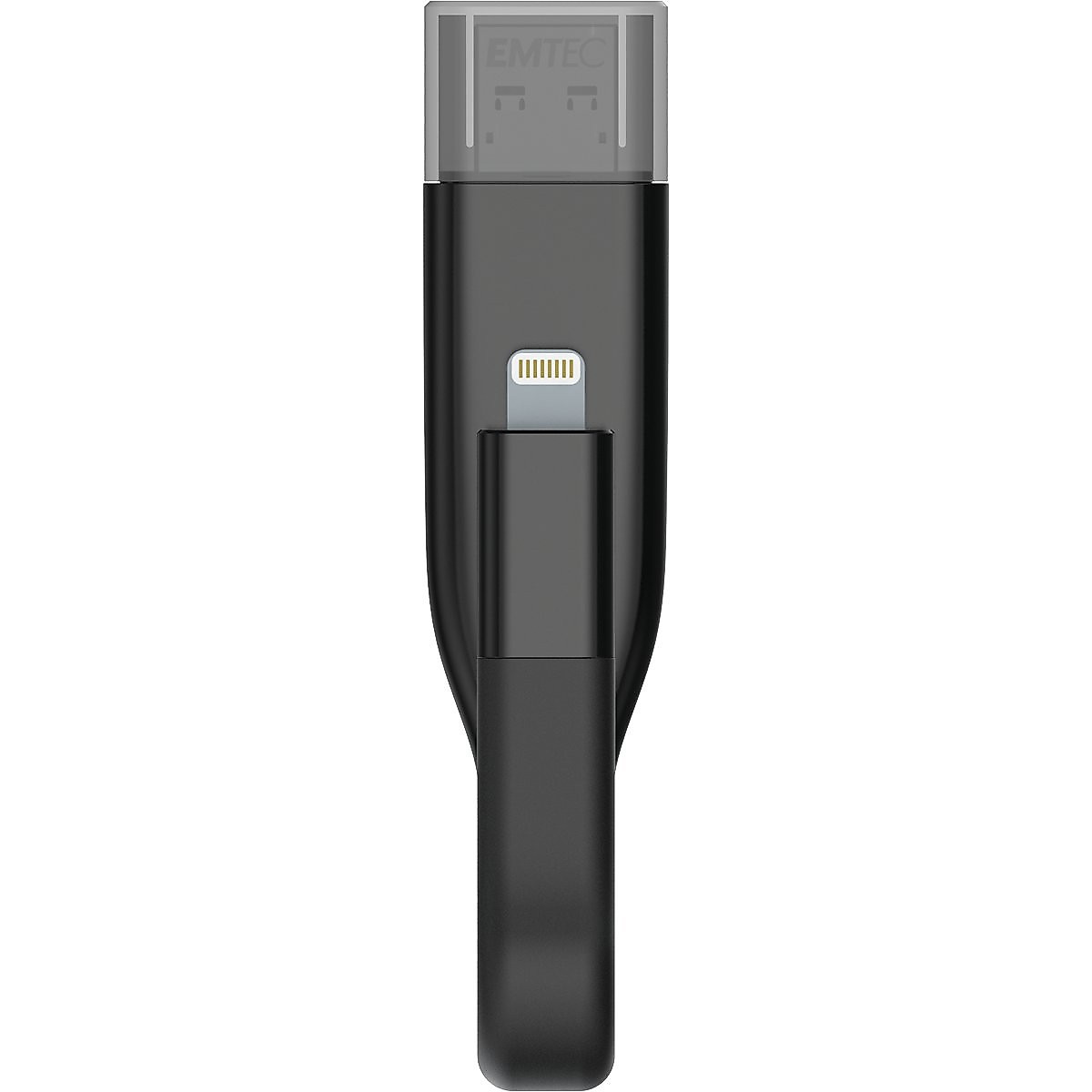 Emtec iCobra iPhone Flash Drive 128GB 3 in 1 Black, Dual Connector USB 3.0 and Lightning with Charging, External Memory Expansion, for iPhone, iPad, iPod (ECMMD128GT503V2B)