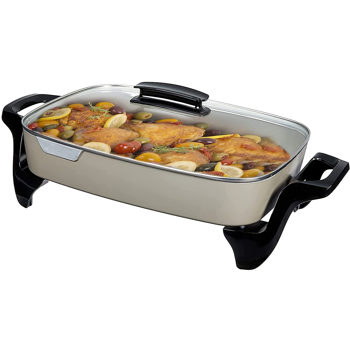 16" Grey Ceramic Electric Skillet - Roast fry grill stew bake make casseroles and more