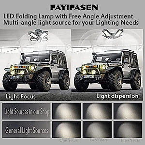 FAYIFASEN LED Garage Lights 2pack, Deformable Garage Lights Ceiling Light,150W Shop Adjustable LED with 5 Panels, 6500k Daylight for Basement Workshop Studio