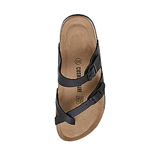 CUSHIONAIRE Luna Cork Footbed Women's Sandals - Comfortable Slip-On Slides with Adjustable Straps & Memory Foam for All-Day Wear | Beach Essential Summer Sandals for Women 2025, BLACK 9