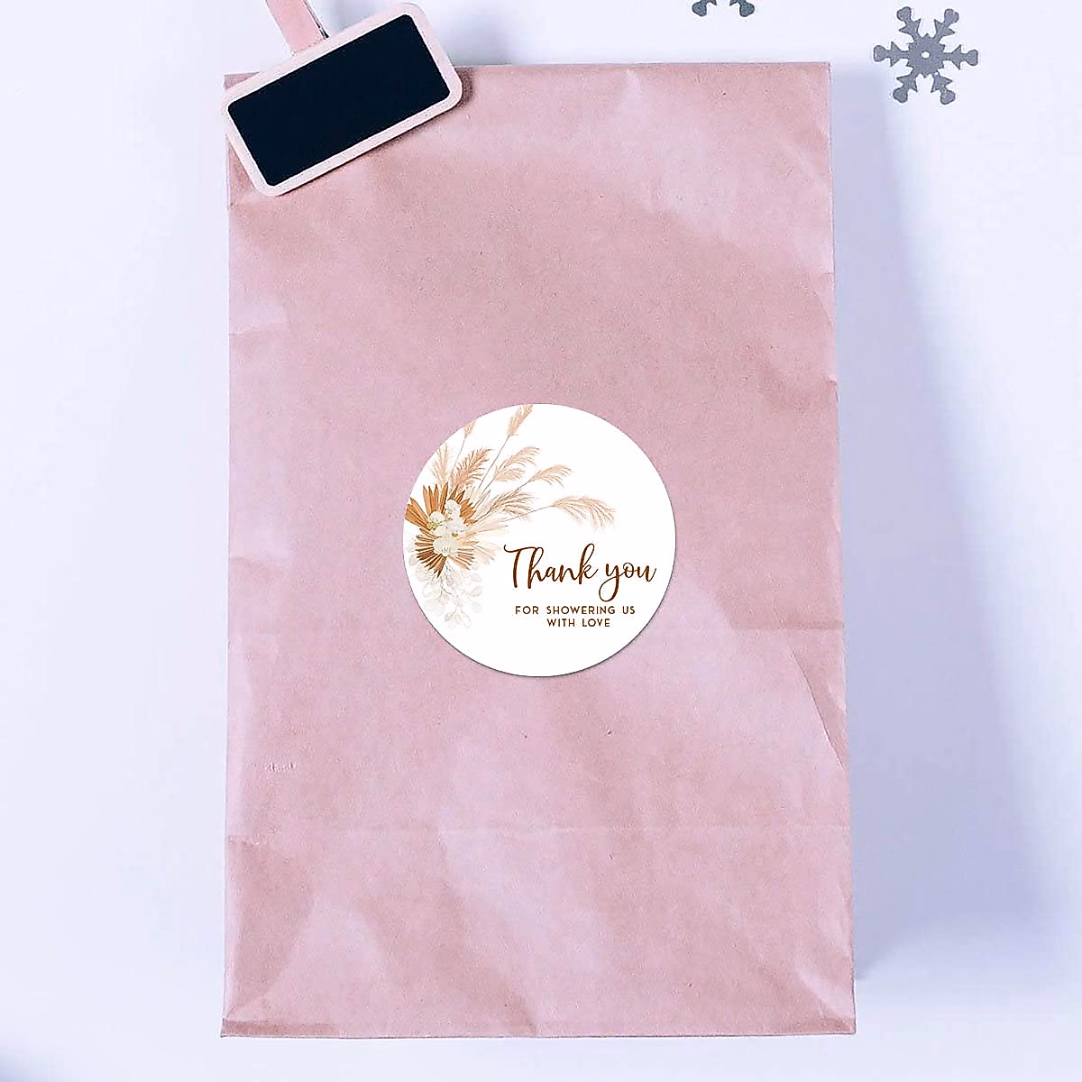 Pampas Grass Thank Showering Stickers, 2 Inch Baby Shower Birthday Party Favor Labels 40-Pack