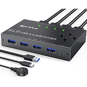 USB 3.0 Switch Selector 4 Port,MLEEDA KVM Switcher 4 Computers Sharing 4 USB Devices,USB Peripheral Switcher for Keyboard Mouse Printer Scanner,with Wired Remote Button and 4 USB 3.0 Cable