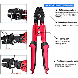 Crimping Tool, Wire Rope Crimping Tool, Up To 2.2mm Swager Crimper Fishing Wire Crimping Tool with 100 PCS Aluminum Double Barrel Ferrule Crimping Loop Sleeves Kit with Cutting Function for Cable