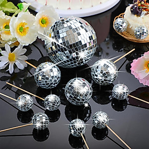 20 Pieces Disco Ball Cake Toppers Silver Disco Ball Cake Decoration Disco Ball Centerpiece Decor 70s Disco Theme Cake Decoration for Birthday Disco Theme 70s Party Supplies