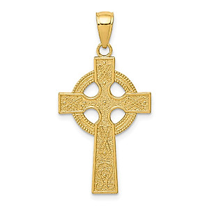 Solid 14k Yellow Gold Celtic Knot Irish Claddagh Cross Pendant Charm - 28mm x 17mm