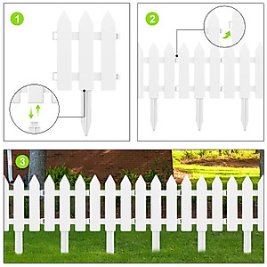 ELECLAND 6 Pieces Garden Fence with 6 Pieces Fence Insert White Plastic Fence Garden Picket Fence Edgings Lawn Flowerbeds Plant Borders Decorative Garden Yard