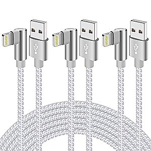 Quickeep Lightning Cable 10ft 90 Degree iPhone Charger 3 Pack Right Angle iPhone Charging Cable Durable Nylon Braided Sync Fast Charger Cord Compatible with iPhone 14/13/12/11/Xs/XR X/8/7 (Silver)