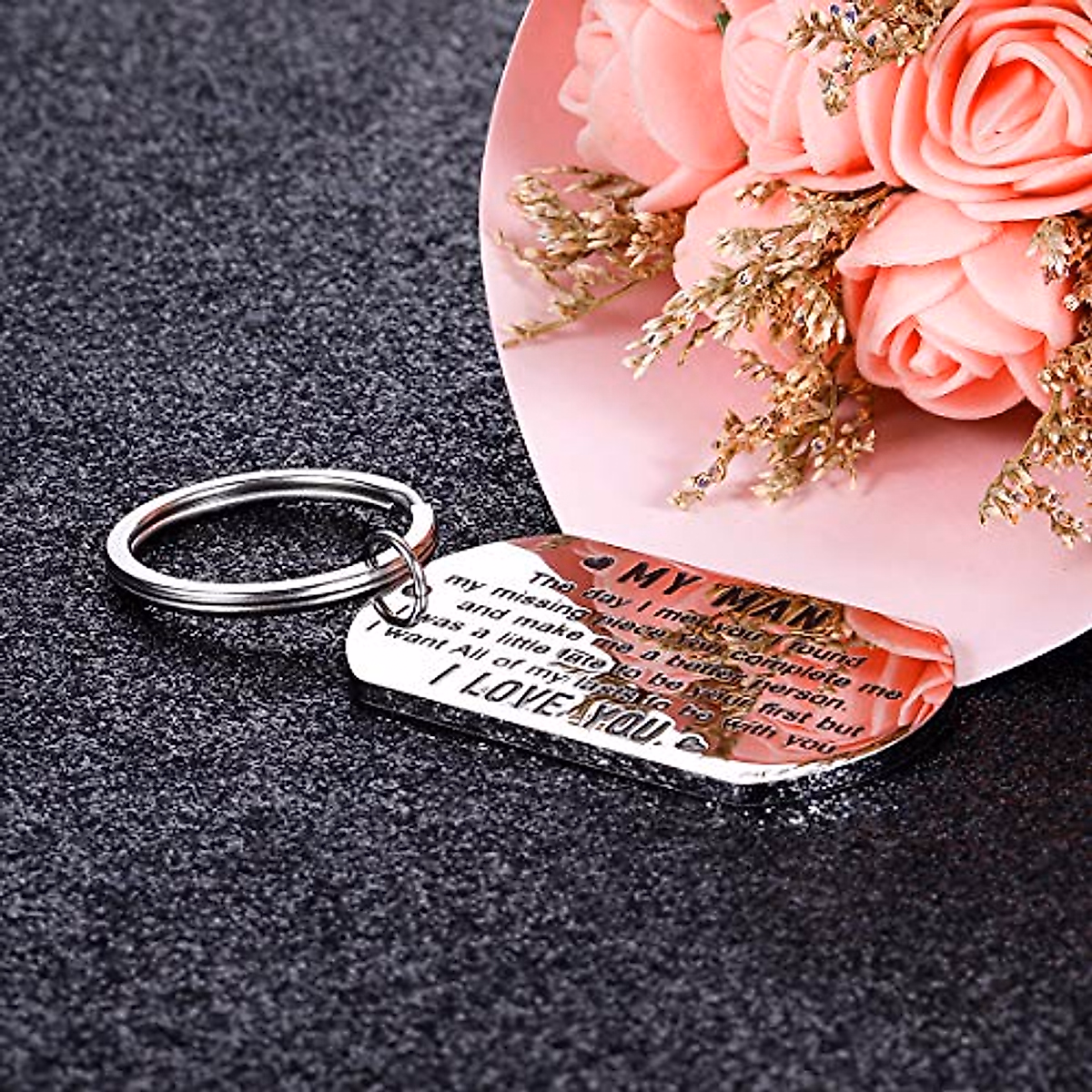 Valentines Day Gifts for Man To My Man Keychain Anniversary Birthday Gifts for Him Men Husband Wedding I Love You Couples Gift for Boyfriend Hubby Fiance Groom from Her Wife Girlfriend Fiance Keyring