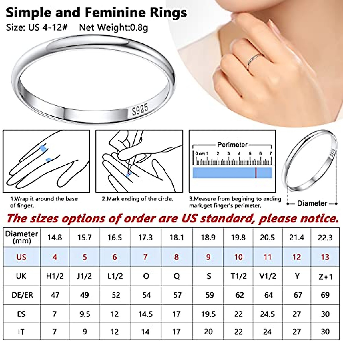 Women Stacking Rings Sterling Silver Thin 2mm Wedding Band Finger Charms Polishing Surface Engagement Eternity Ring Accessories