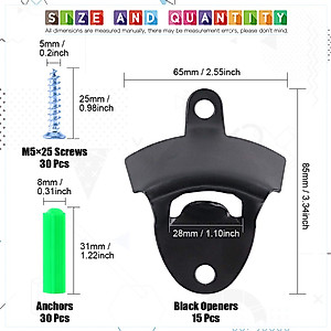 Glarks 15Pcs Black Wall Mounted Bottle Opener Vintage Beer Opener with Mounting Screws Set for Beer Cap Coke Bottle Wine Soda Open and Kitchen Cafe Bars (Black)