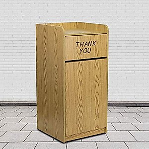 Flash Furniture Sony Laminate Wood Tray-Top Commercial Grade Trash Receptacle in Oak