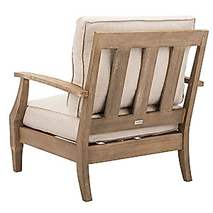 SAFAVIEH Couture Patio Martinique Natural and White Wood Outdoor Arm Chair