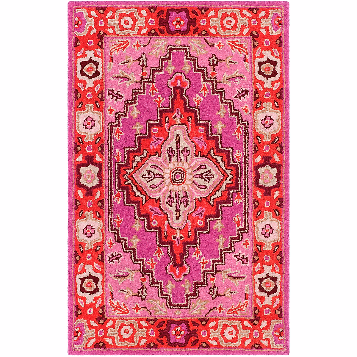 SAFAVIEH Bellagio Collection 2'6" x 4' Red / Pink BLG545B Handmade Medallion Premium Wool Accent Rug