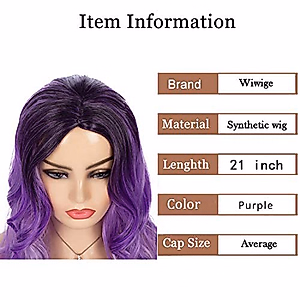 Wiwige Long Curly Wavy Ombre Purple Wigs for Women Synthetic Natural Middle Part Daily Party Halloween Cosplay Wig with Wig Cap 21"
