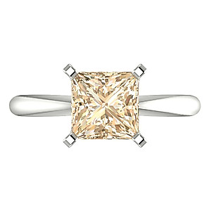 Clara Pucci 2.0 ct Princess Cut Solitaire Natural Brown Morganite Engagement Bridal Promise Anniversary Ring 18K White Gold Size 6.75