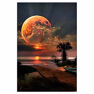 HAPPIShare DIY 5D Diamond Painting Kit, Full Diamond Seaside Moon Beach Embroidery Rhinestone Cross Stitch Arts Craft Supply for Home Wall Decor