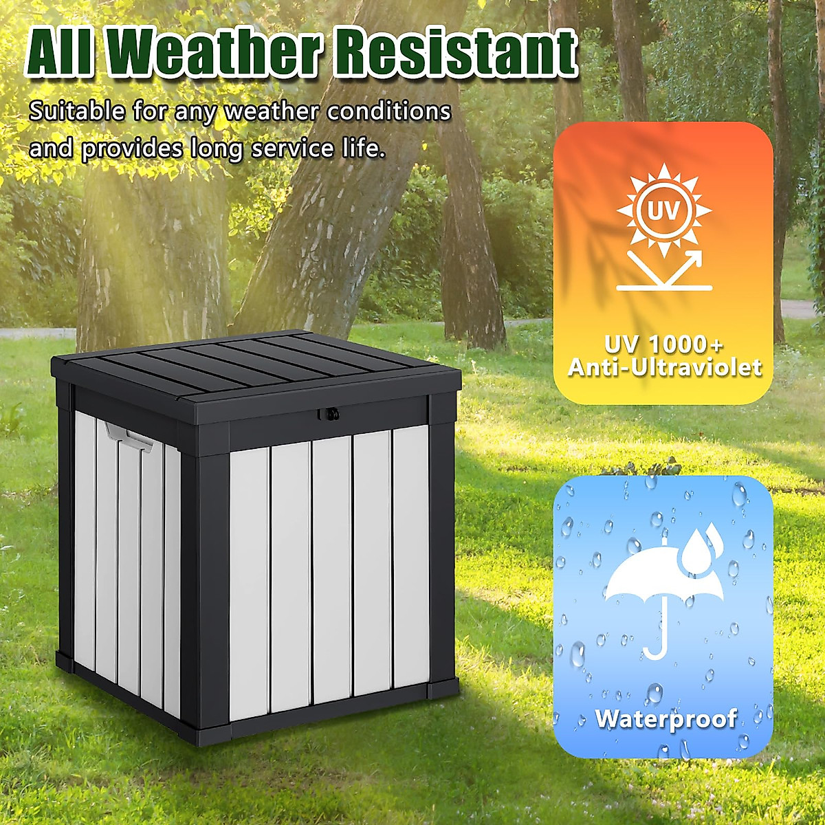 LUVING 50 Gallon Outdoor Storage Box Waterproof, Patio Storage Box with Lockable Lid, UV Resistant Outdoor Storage Bin for Indoor Patio Deck Backyard Garden Pool, White&Black