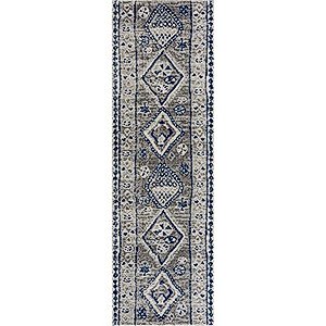 Bloom Rugs Tribal Geometric Blue Multicolor Runner - Boho 10 ft Runner for Entryways and Hallways (2'7" x 10')