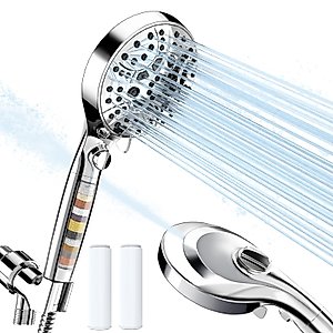LUXEAR 10-mode Handheld Shower Head with Hose, High Pressure Showerhead with 16-stage Filter for Hard Water Built-in Power Wash Shower Sprayer with ON/OFF Switch 4.7" Chrome Face Non-clogging Nozzles