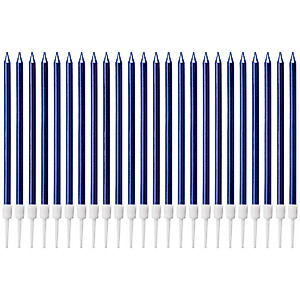 LUTER Metallic Long Blue Candle Birthday Candles with Holder Cake Candles for Wedding Party Birthday Decoration (24 Pieces)