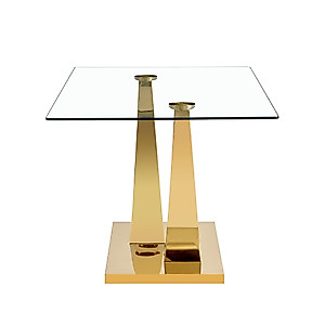 63" Golden Base Glass Dining Table Set for 4, Kitchen Table and Chairs Set with Tempered Glass Table and 4 Pcs PU Faux Leather Chairs, Large Rectangular Dining Room Table Set for Kitchen Dining Room