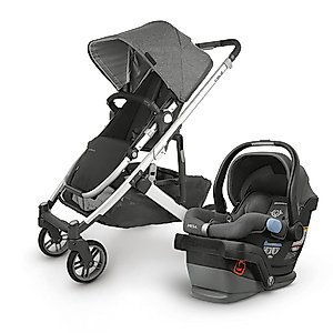 UPPAbaby Cruz V2 Stroller - Jordan (Charcoal Melange/Silver/Black Leather) + Mesa Infant Car Seat - Jordan (Charcoal Melange) Merino Wool