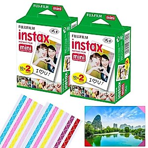 FUJIFILM Polaroid Film Instax mini Instant Film-2 pk (2 x 20)|Includes 40 Photo Sheets, 60 Colorful Mini Photo Stickers-Fits Fuji Instax Mini Film 11, 9&8 Camera, Fuji SP-1, SP-2, Mini Polaroid Film