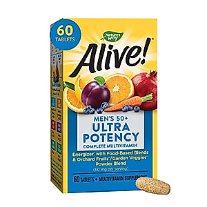 Nature’s Way Alive! Men’s 50+ Ultra Potency Complete Multivitamin, High Potency Formula, Supports Whole Body Wellness*, 60 Tablets