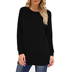 OFEEFAN Womens Tops Long Sleeve Crew Neck Loose Fit Casual Comfy Tunic Sweatshirts L