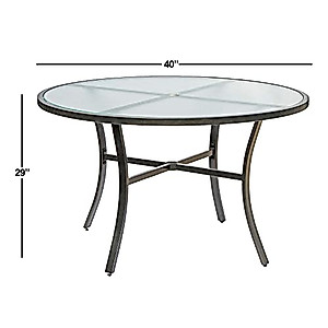 Garden Elements Bellevue Aluminum Rim 40" Round Glass Top Dining Table, Dark Taupe