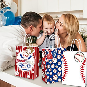 Mpanwen Baseball Goodie Bags, 16 Pcs Baseball Themed Party Favor Candy Treat Gifts Bags With Handle for Birthday Baby Shower Holiday Party Decorations