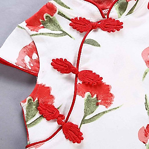DCUTERQ Baby Girl Summer Rompers Flower Print Cheongsam Short Sleeve Romper Outfit Jumpsuit Red 6-9 Months