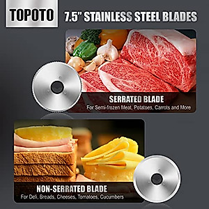 Meat Slicer Home Use TOPOTO Electric Meat Slicer 2 7.5" Stainless Steel Blades 0-15mm Adjustable Thickness Slicing Machine Powerful Kitchen Deli Food Slicers for Meat, Cheese, Bread, Veg Easy to Clean
