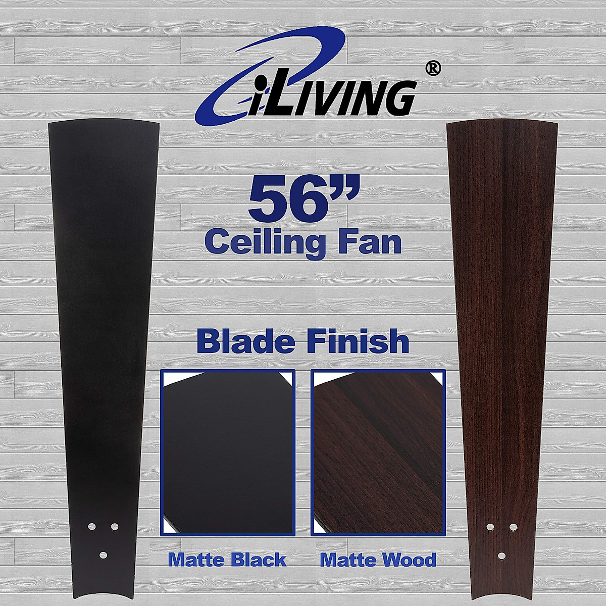 iLiving Quiet BLDC Indoor Ceiling Fan with Remote Control, 3 Blades 6 Speeds, 56 Inches, 6300 CFM, Black/Wood Finish