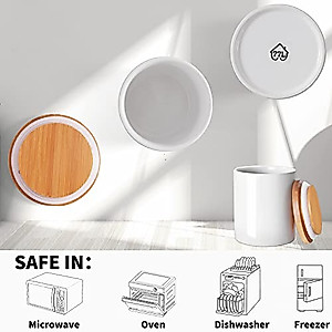 77L Food Storage Jar, 10.13 FL OZ (300 ML), Ceramic Food Storage Jar with Airtight Seal Bamboo Lid - Modern Design White Ceramic Food Storage Canister for Serving Tea, Coffee, Spice and More
