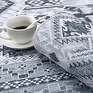 CAREMEE Machine Washable Area Rug 3x5 Tribal Entryway Mat Vintage Distressed Rug Indoor Low Pile Thin Rug Cozy Non Slip Foldable Area Rug for Living Room Bedroom Dining Room Grey