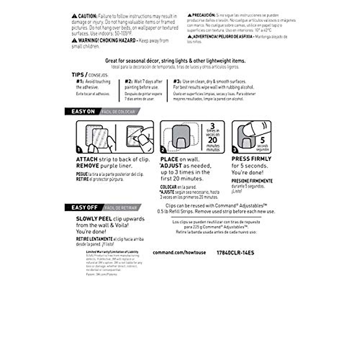 Command Adjustables Repositionable 1/2 lb Clips, 16 Hooks, 36 Strips/Pack