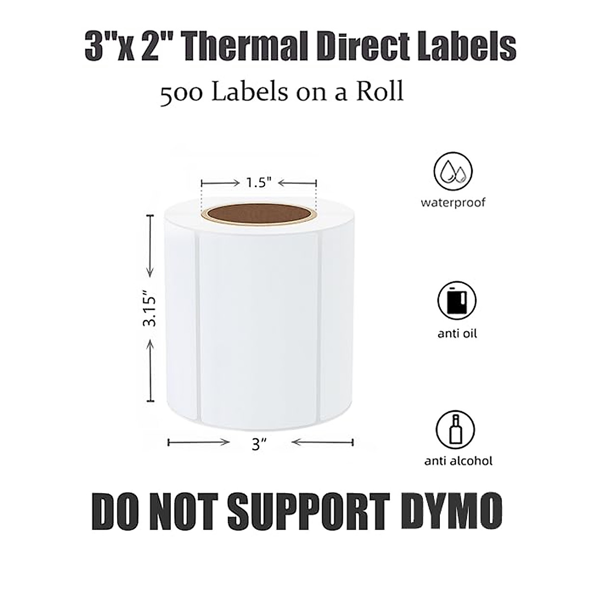 Hybsk 3x2 inch Direct Thermal Labels for Barcodes, Address, Compatible with Rollo Label Printer & Zebra Desktop Printers (3"x2",White)