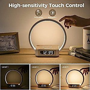 blonbar Bedside Lamp Qi Wireless Charger LED Desk Lamp with Alarm Clock, Touch Control 3 Light Hues, 10W Max Wireless Charging Table Lamp，Eye-Caring Reading Light for Kids, Adults, Home.