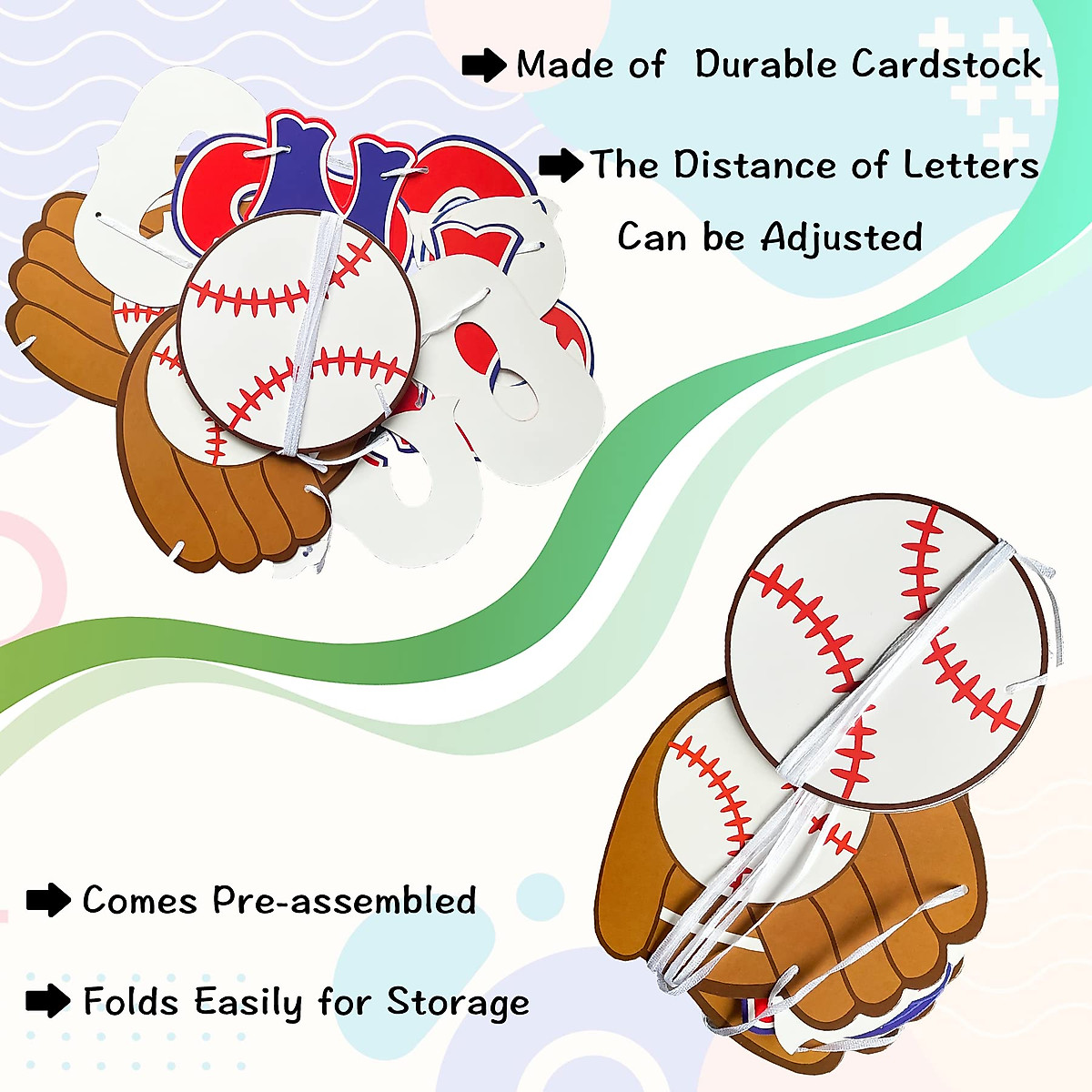 VILIFEVER 2 Pieces Baseball Concessions Banner for Baseball Themed Baby Shower Decorations, Baseball Birthday Banner Garland Baseball Bunting Indoor Outdoor Decor