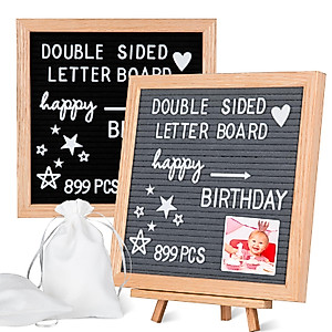 Double Sided Felt Letter Board with Letters - 10" x 10" Rustic Wood Frame Message Board with Changeable Letter Boards Include Pre-Cut 889 White Plastic Letters