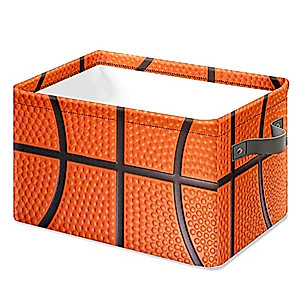 Basketball Rectangular Storage Basket Fabric Organizer Bin Collapsible Organizer Bin with Handles Waterproof Storage Bins for Toys,Books,Clothes,Gifts,Pets-Perfect for Home,Office,Nursery,Dorm,Shelf